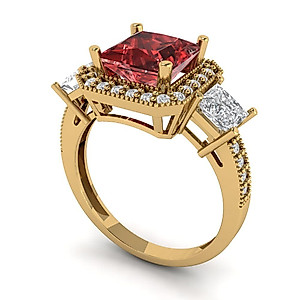 Clara Pucci 2.87ct Cushion Cut Halo Solitaire 3 stone Garnet Designer Wedding Bridal art deco Anniversary Ring 14k Yellow Gold 6.75