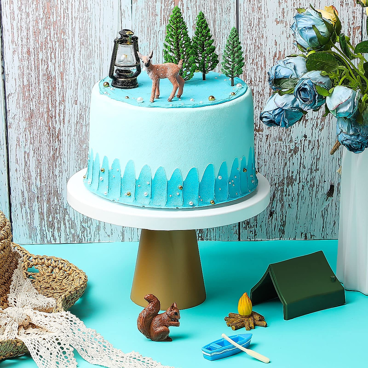 Yookeer 11 Pcs Camping Cake Topper Fireside Camp Decor Set Fireside Camp Christmas Cake Topper Camping Themed Cake Topper Camping Cake Decoration for Forest Theme Birthday Party Supplies(Fresh Style)