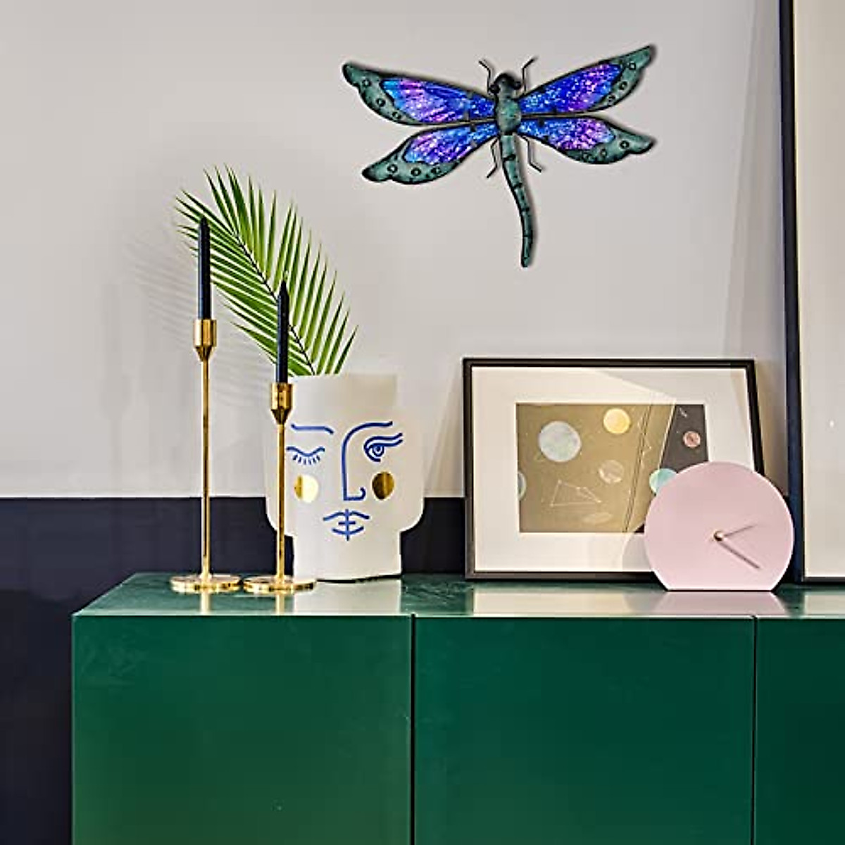 HONGLAND Metal Dragonfly Decor, Dragonfly Outdoor Wall Decor, Metal Wall Art, Dragonfly Ornaments Wall Sculptures Gifts Hanging Decorations for Garden Yard Home-Blue 14 Inch