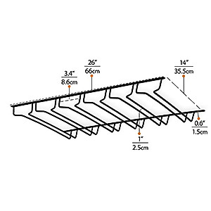 Wallniture Pinot Wine Glass Holder Under Shelf & Cabinet Kitchen Storage Organizer for 24 Wine Glasses 14" Wine Glass Rack Black Metal
