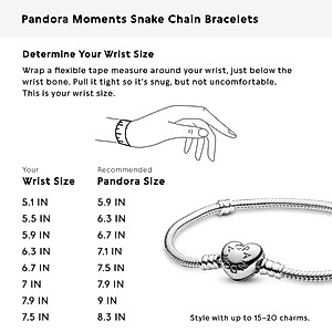 PANDORA Moments Heart Clasp Snake Chain Bracelet - Compatible Moments Charms - Gift for Her - Sterling Silver - With Gift Box - 7.5"