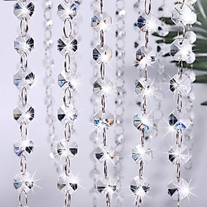 JIAKAI 16.5 Feet Hanging Clear 14mm Daimond Acrylic Crystal Garland for Manzanita Tree Centerpiece, Chandelier Bead Lamp Chain, Christmas/Wedding Party Decoration and DIY Craft Jewelry Decoration