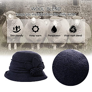 Comhats Womens Vintage Wool Felt Cloche Bucket Hat Winter Packable 1920s Fedora Bowler Church Derby Party Medium Black