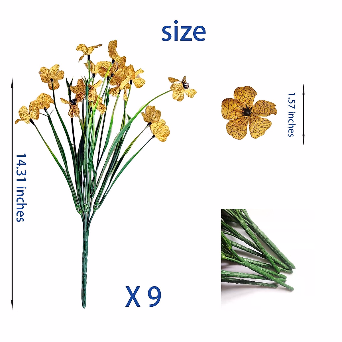 Triarrhena Artificial Flowers 9 Bundles Faux Outdoors Shrubs Hanging No Fade UV Resistant Fake Plants Home Decor Garden Farmhouse (Yellow)