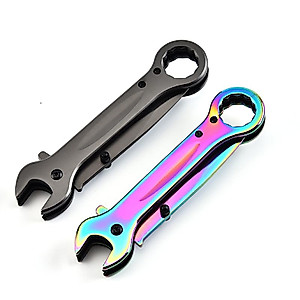 MADSMAUG Pocket Knife, Unique Utility Pocket Folding Knife with 14mm and 19mm wrenchs, Titanium plated Great Gift EDC Knife For Daily Work Outdoor Camping (Rainbow)