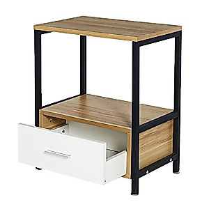 sgzyl 2 Tier Bedside Table with Drawers Side Table Antique Bedside Table with Metal Frame Wood Grain Living Room (Color : E)