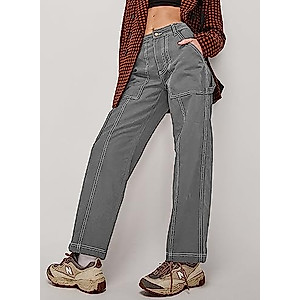 EVALESS Cargo Pants Women Baggy Casual High Waist Wide Leg Pants Fashion 2023 Y2K Street Contrast Stitching 5 Pockets Combat Military Trousers Gray US 6