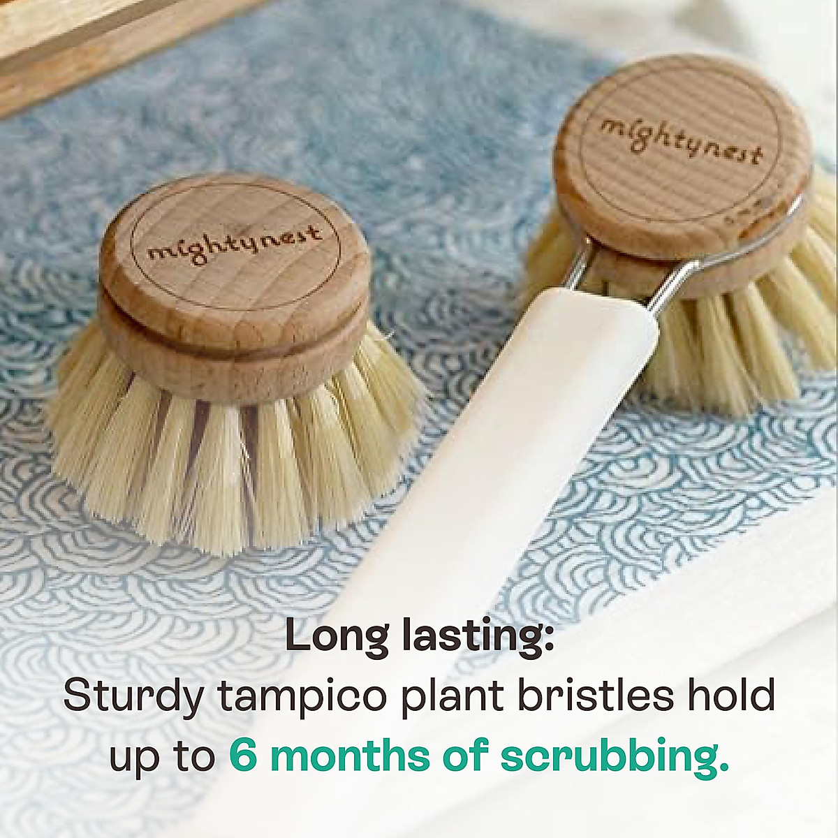 MightyNest Ceramic Kitchen Sink Ceramic Caddy and Organizer Set with Cose Nuove Nature Soft Dish Brush for Sustainable Kitchen Cleaning