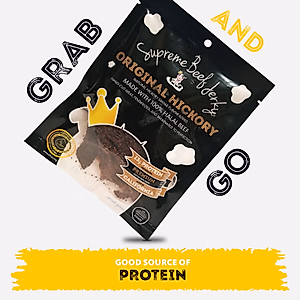 Supreme Beef Jerky, Halal Beef Jerky, Handcrafted Gourmet Meat Snacks, 2.5 oz (Original Hickory), Brown, 2.5 Ounce (Pack of 1)