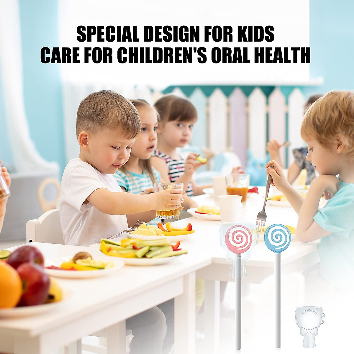 Y-Kelin Kids Tongue Scraper for Ages 2-8, 100% BPA-Free Silicone Cleaner – Cute Lollipop with Easy-to-Grasp Handles and Smiley Covers, Helps Freshen Bad Breath, Pack of 2