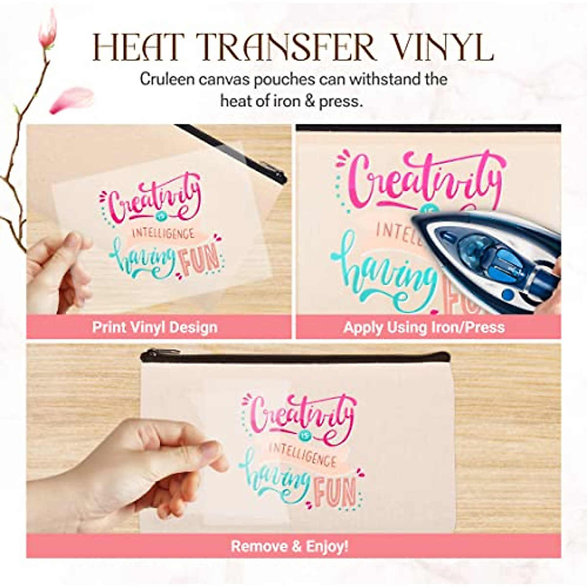 Cruleen 10 Pack Blank DIY Craft Bag Canvas Zipper Pouch Blank Makeup Bag – Beige Canvas Pouch Multi-Purpose Toiletry Bag Perfect for Stationary, HTV & Valentine Party Favors 8.3 × 4.7 Inch