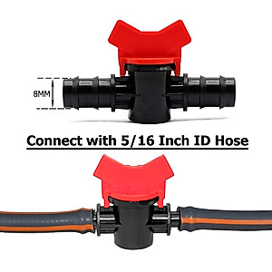 JoyTube 5/16" Drip Irrigation Switch Valve, Barbed Ball Valve for Garden Drip Irrigation Aquarium, 6 Pcs