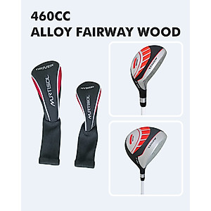 Kids Right Handed Golf Clubs Set 8-10 Years Junior Golf Clubs Full Set 5-Piece Set Putter and Driver Golf Clubs and Sets with Stand Bag - Red