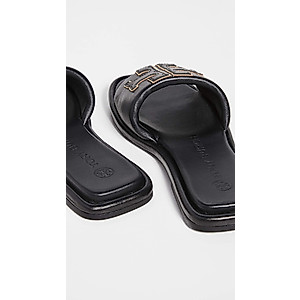 Tory Burch Women's Double T Sport Slides, Perfect Black/Gold, 7 Medium US