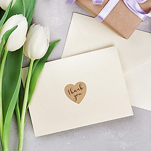 Brown Kraft Heart Shape Thank You Stickers / 500 Heart Labels / 1 1/8" Thank You Envelope Seals