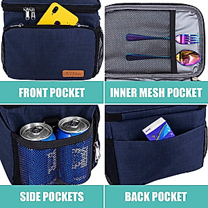 Tiblue Insulated Lunch Bag for Women/Men, Reusable Lunch Box for Office Work School Picnic Beach, Leakproof Freezable Cooler Bag with Adjustable Shoulder Strap for Kids/Adult(Medium, Navy Blue)