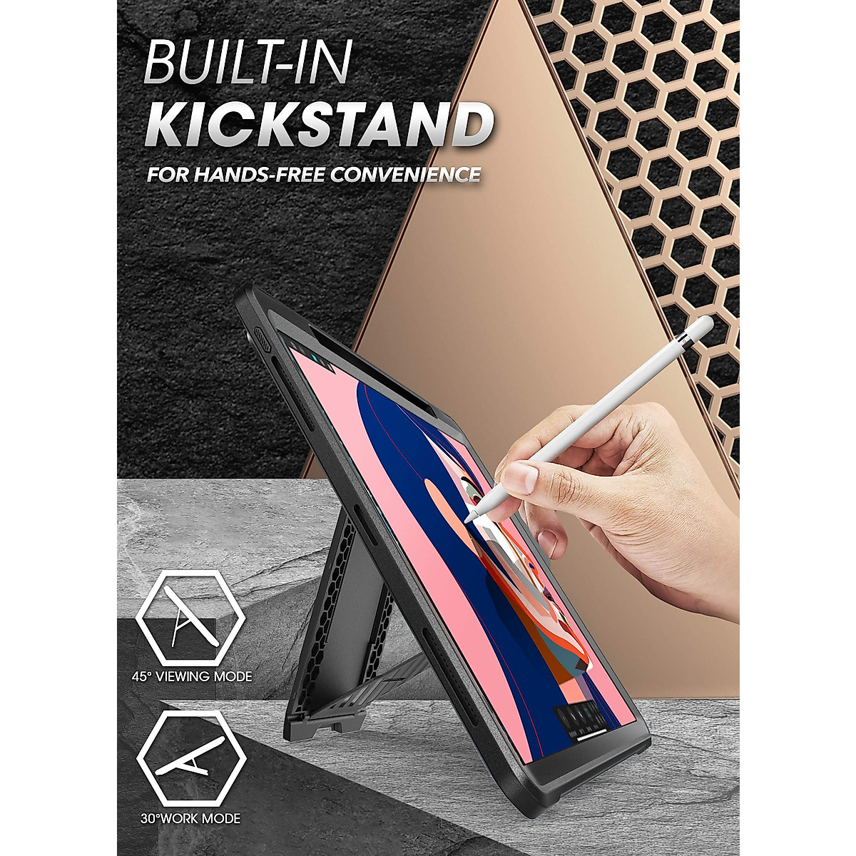 SUPCASE UB Pro Series Case for iPad Pro 12.9 inch for 2020 Release only, Support Apple Pencil Charging with Built-in Screen Protector Full-Body Rugged Kickstand Protective Case (Black)