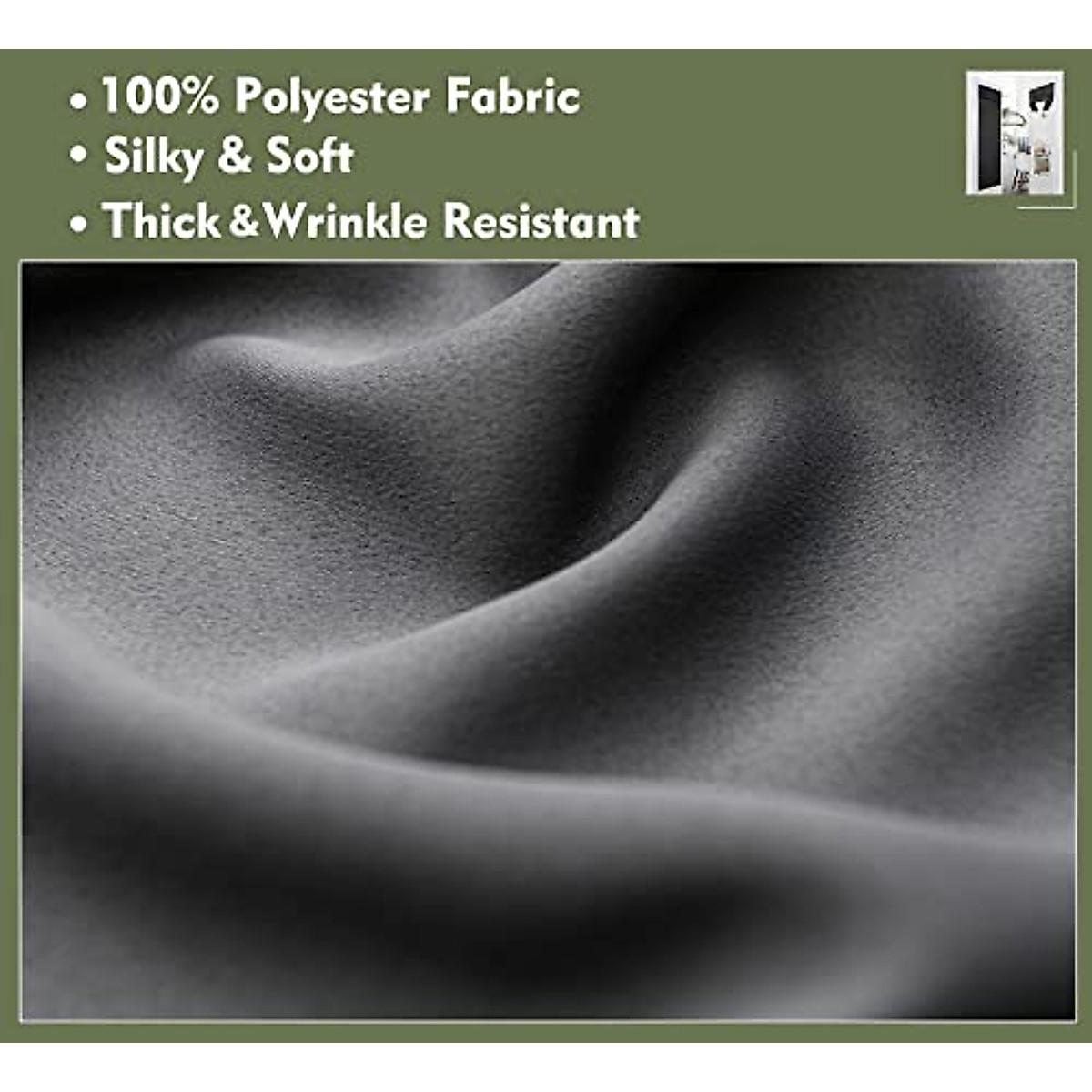 PI Blackout French Door Curtain,Privacy Thermal Insulated Window Curtain with Velcro for Glass Door/Front Door/Sliding Door/Patio Door 1 Panel(W26XL68,Dark Grey)