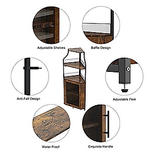GAOMON Corner Wine Cabinet,Wine and Glass Rack,Freestanding Liquor Cabinet Bar Cupboard with Storage Shelves for Kitchen, Dining Room,Living Room (Rustic Brown)