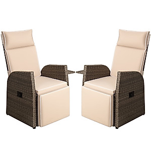Devoko Outdoor Indoor Recliner Chair 2 Pieces Adjustable PE Wicker Patio Reclining Lounge Chair Lawn Furniture for Backyard, Lawn