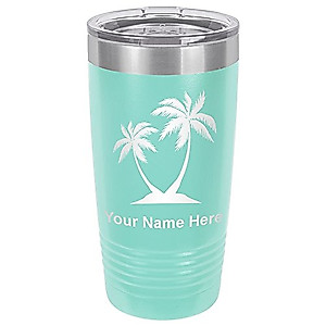LaserGram 20oz Vacuum Insulated Tumbler Mug, Palm Trees, Personalized Engraving Included (Teal)
