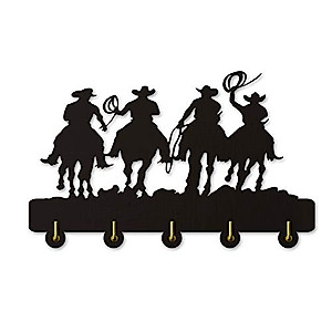 Wall Coat Hooks West Cowboy Silhouette Wooden Hook Wall Door Installation Clothes Coat hat Key Hook/Coat Rack/Wall Hook Modern Home Decoration Wall Stickers Kitchen Bathroom Towel Hook, Black（Long：