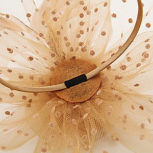 fghuim Women's Organza Church Kentucky Derby British Bridal Tea Party Wedding Hat Feather Hair Clip Gold Fascinators Hat (Gold)