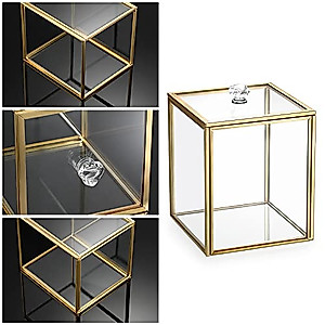 Hipiwe 2 Pack Glass Qtip Holder Dispenser With Lid Gold Bathroom Containers for Cotton Balls Makeup Sponges Bath Salts Candles Vanity Canisters Countertop Storage Organizer Jar