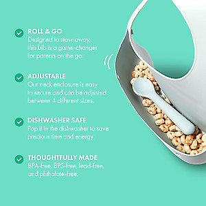 Avanchy Silicone Baby Bibs, Waterproof, Adjustable, BPA Free, Soft Unisex Set for Toddlers with Matching Spoon, Green