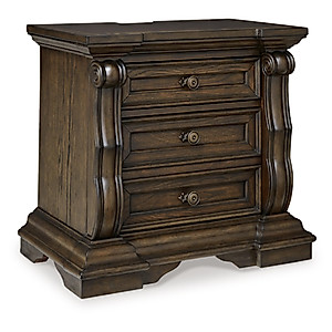 Signature Design by Ashley Maylee Classic 2 Drawer Nightstand with Pull-Out Tray, Power Supply and USB Ports, 29.5" Tall, Dark Brown