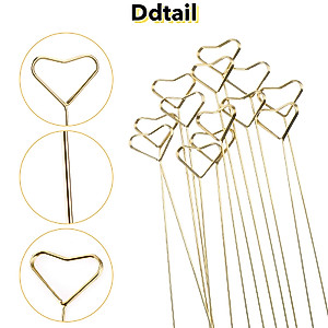 Teaaha 40 PCS Flower Card Holder Stick-Metal Wire Floral Picks Card Holder, Heart Loop Photo Picture Holders, Gold Table Name Number Holder for Flower Arrangement Wedding Baby Shower Party Decorations