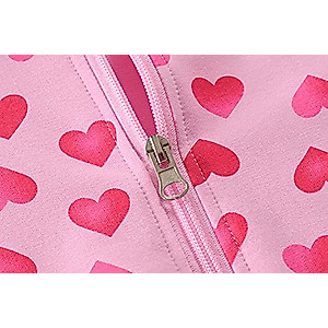 FEDPOP Kids Girls Zip-up Jacket Toddler Hoodies Long Sleeve Heart Print Hooded Sweatshirt Cute Sweater Cotton Tee Shirt Top Fall Winter Clothes Valentine's Day Shirts for Girls Size 7