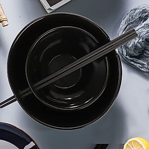 AVLA Ceramic Ramen Bowl Set of 2, 15/26 OZ Porcelain Noodle Soup Bowl with Chopsticks, Multi Purpose Bowl for Soup, Noodle, Pho, Udon and Soba, Dishwasher and Microwave Safe, Black