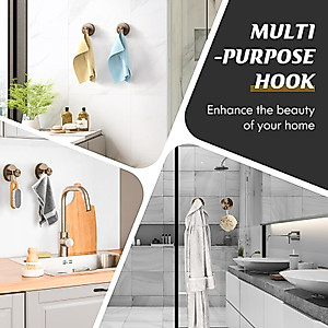 MOTAIPEAK Suction Cup Hooks for Shower,2Pcs Shower Hooks for Inside Shower,No Drill Towel Hooks for Bathroom Wall,Kitchen,Glass,Mirror,Tile to Hang Towels,Robes,Loofah-Champagne Bronze