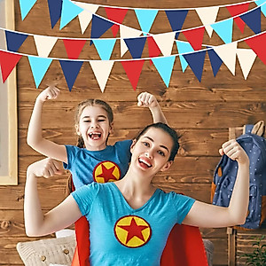 32Ft Red Blue White Nautical Pennant Banner Fabric Triangle Flag Bunting Garland Streamer for Nautical Theme Birthday Ahoy Achor Pirate Baby Shower Wedding Party Home Outdoor Garden Hanging Decoration