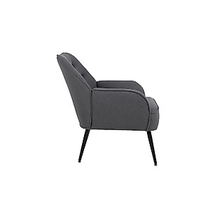 Mid Century Modern Accent Chair Button-Tufted Upholstered Comfy Chair with Linen Fabric Lounge Arm Chairs with Black Metal Legs for Living Room Bedroom (Dark Gray)