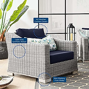 Conway Outdoor Patio Wicker Rattan Armchair in Light Gray Navy
