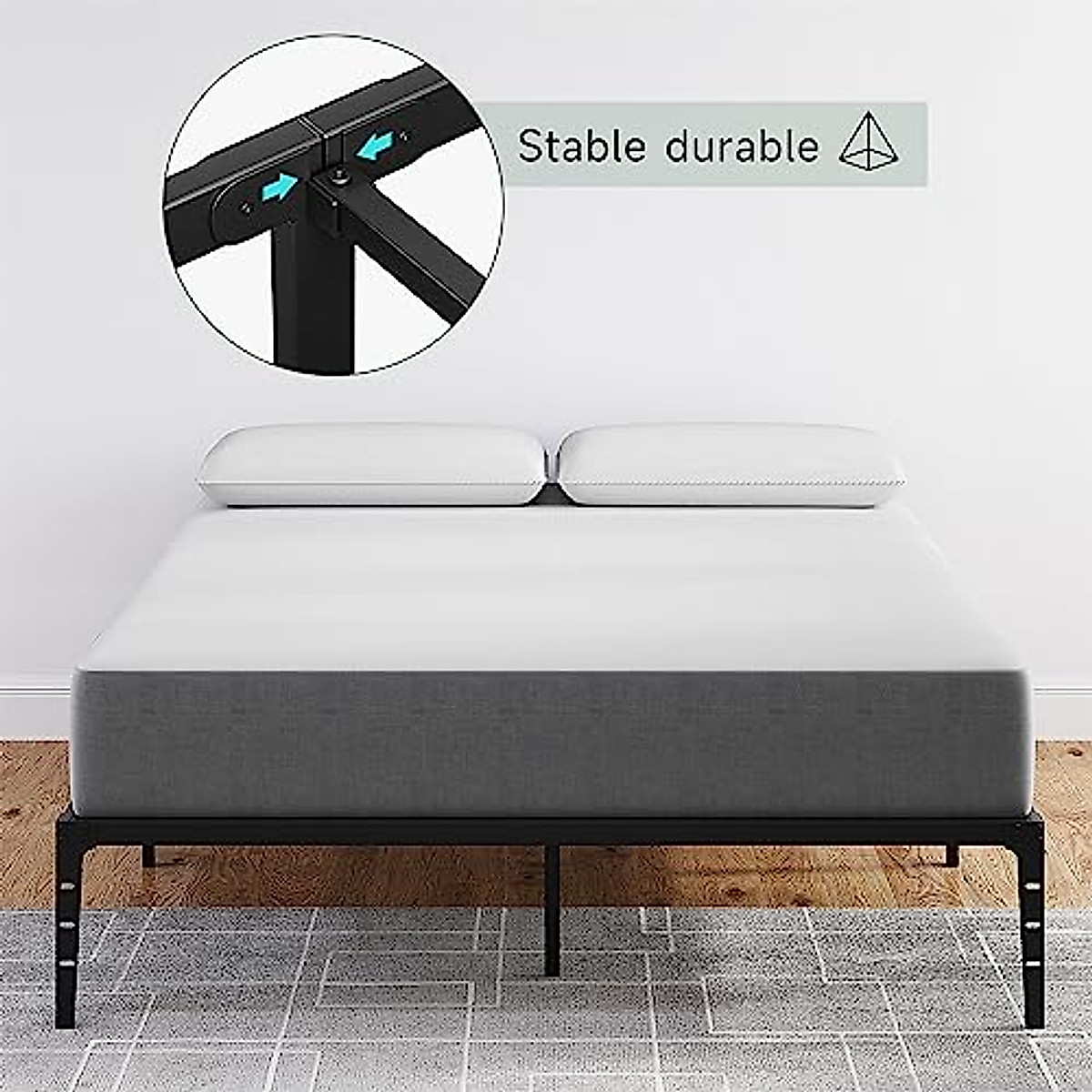 IDEALHOUSE 14 Inch Full Bed Frame with Storage, Metal Platform Bed Frame Full Size, Sturdy Steel Slats Support Mattress Foundation No Box Spring Needed, Black