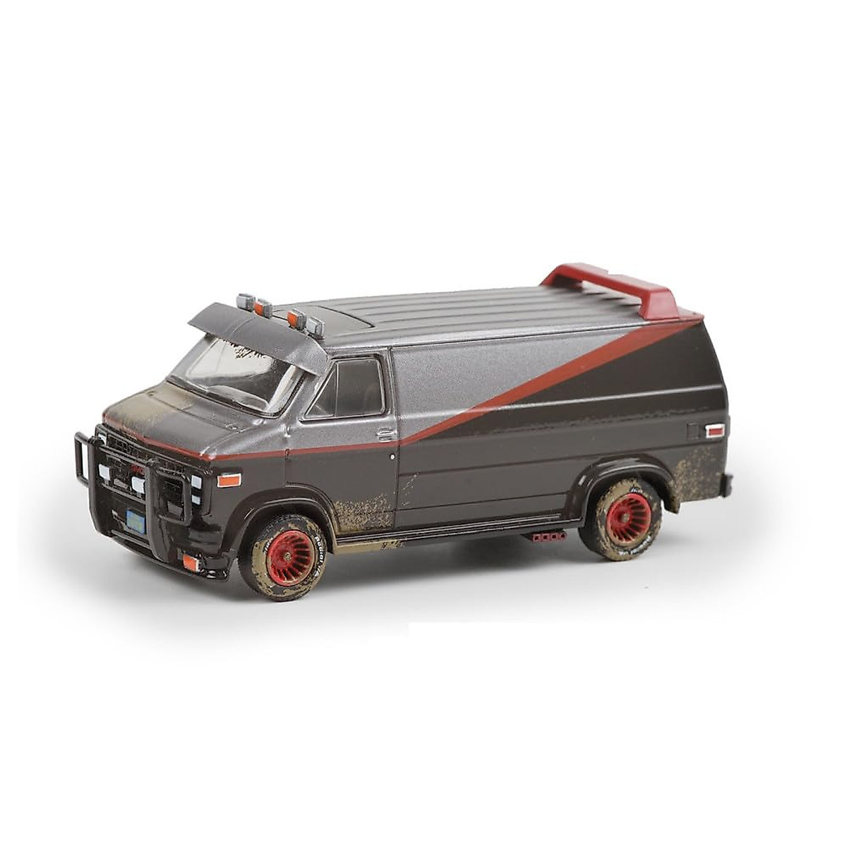 Collectibles 1983 Vandura Van (B.A.'s) Black and Silver with Red Stripe (Dirty Version) The A-Team (1983-1987) TV Series Hollywood Special Edition 1/64 Diecast Model Car by Greenlight 44865F