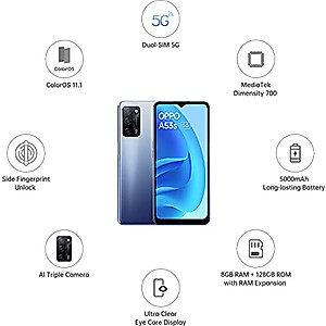 OPPO A53s 5G CPH2321 Dual-SIM 128GB ROM + 8GB RAM (GSM only | No CDMA) Factory Unlocked 5G Smartphone (Crystal Blue) - International Version