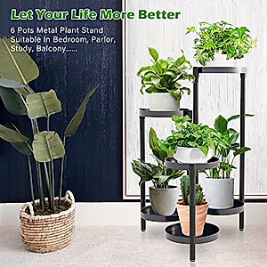 YisanCrafts Plant Stand Metal Indoor Outdoor - 6 Tier Tall Corner Plant Shelf, Vertical Flower Pot Holder Stands for Plants Multiple, Foldable Planter Rack Shelves for Patio, Balcony, Garden, Black