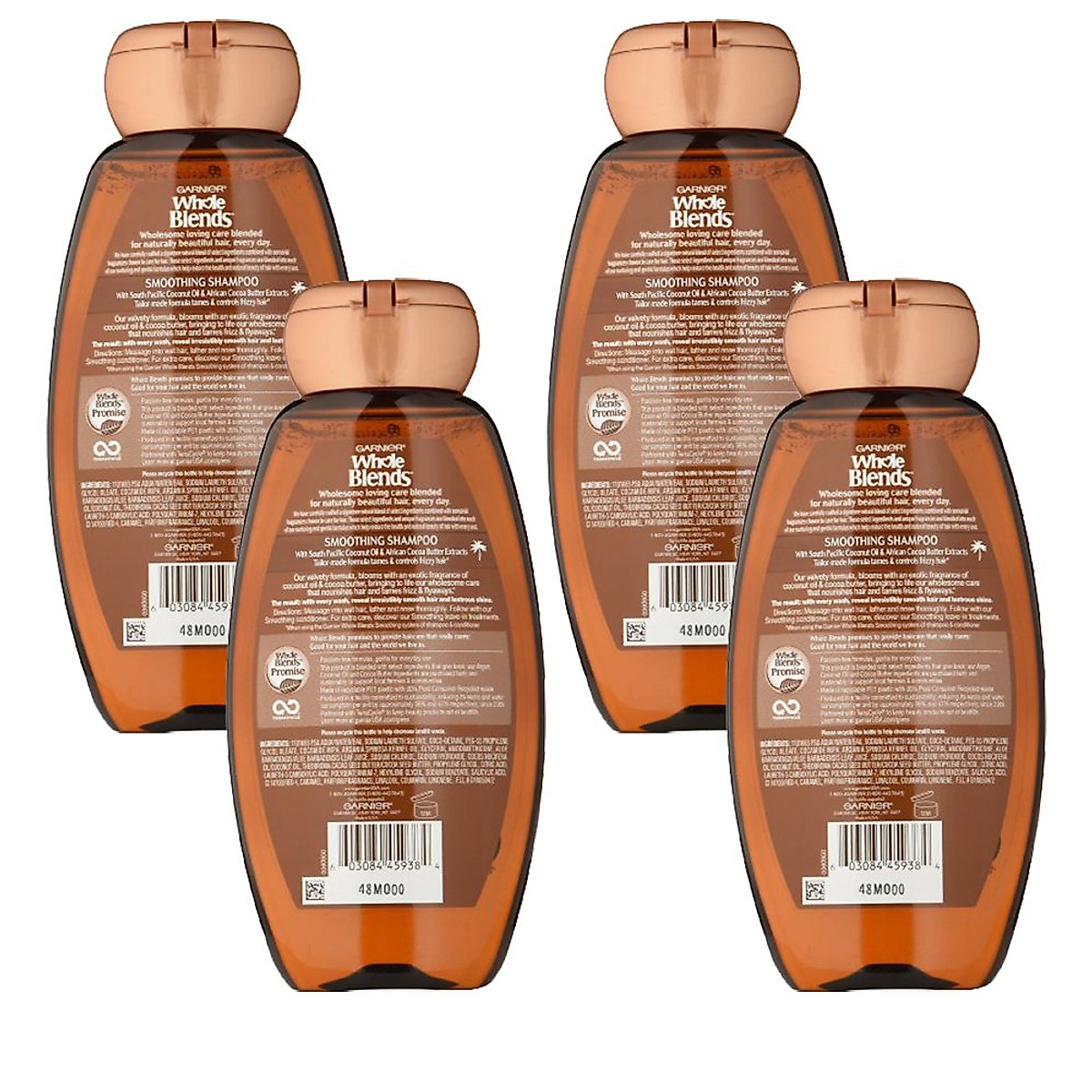 Garnier Whole Blends Shampoo with Coconut Oil & Cocoa Butter Extracts, 4 Count