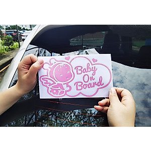 Vesvory Baby On Board Sign Car Stickers Reflective -2 Pcs Kids On Board Stickers for Car Windows Baby in Car Sticker for Car Safety Warning Sticker (Pink)