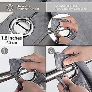 Lagute SnapHook Hook Free Shower Curtain with Snap-in Liner & See Through Top Window | Hotel Grade, Machine Washable | 71Wx74L, Gray