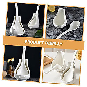 Cabilock 3 Sets Spoon Holder Set Cooking Utensil Holder Soup Spoon Gravy Ladle Soup Spoon Rest Spoon Stand Hot Pot Ladle Braces Kit Kitchen Utensils Delicate White Ceramics Tableware