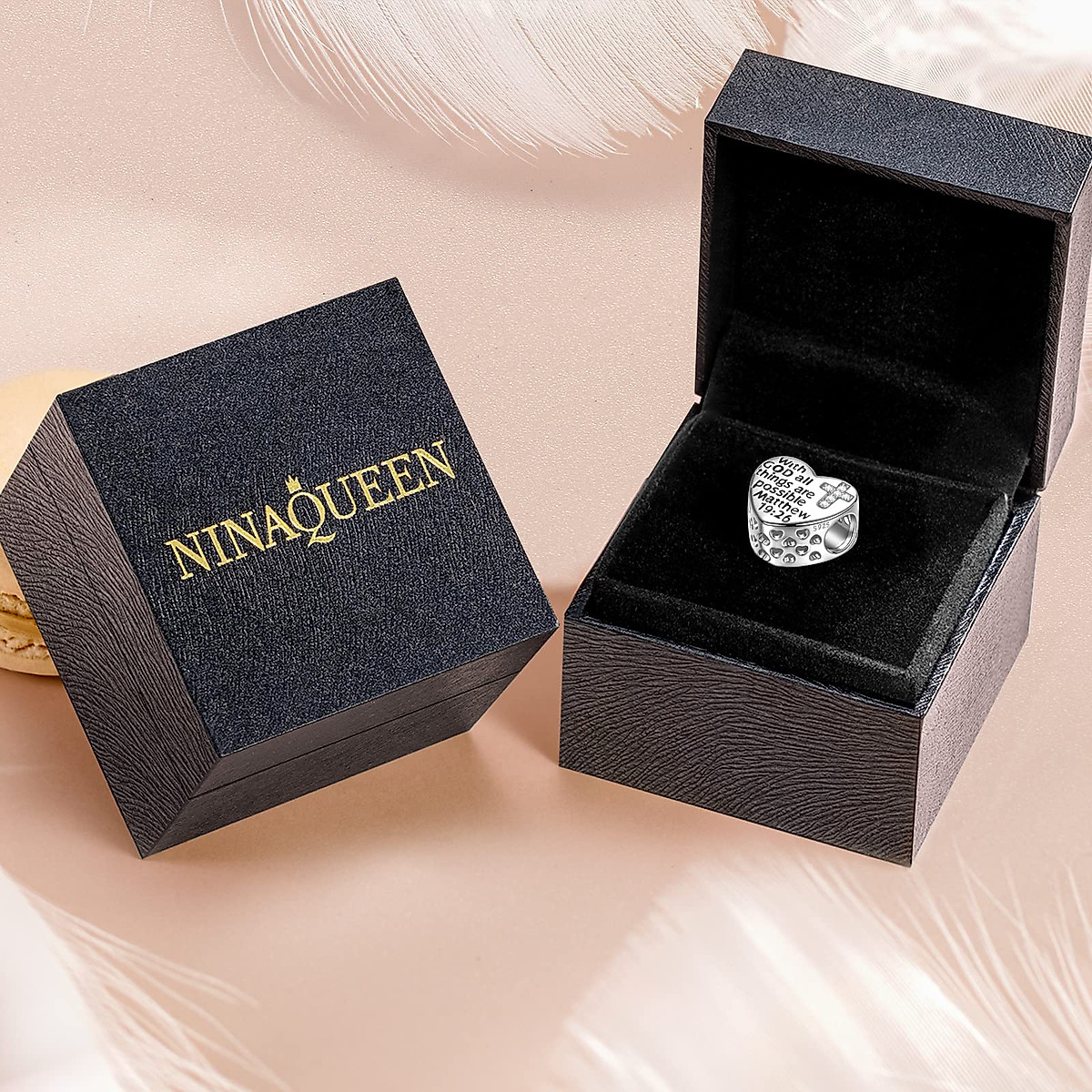 NINAQUEEN Religious Cross Charms Fits Charms Bracelets 925 Sterling Silver Charm with GOD All Things Are Possible Beads Necklace Faith Prayer Love Heart Christmas Gifts for Her Wife Daughter Mother