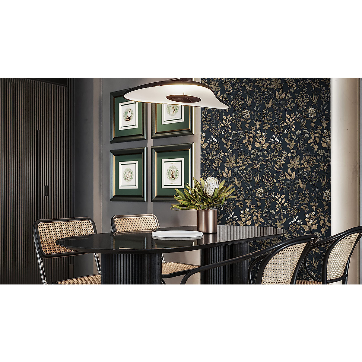 Dimoon 393"x16.1" Black Golden Delicate Floral Peel and Stick Wallpaper Thicken Waterproof Leaf Vintage Flower Contact Paper Self Adhesive Wallpaper Removable Wall Paper Shelf Liner Decal Vinyl Roll