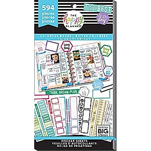 me & my BIG ideas Sticker Value Pack for Classic Planner - The Happy Planner Scrapbooking Supplies - Colorful Boxes Theme - Multi-Color - Great for Projects & Albums - 30 Sheets, 594 Stickers Total