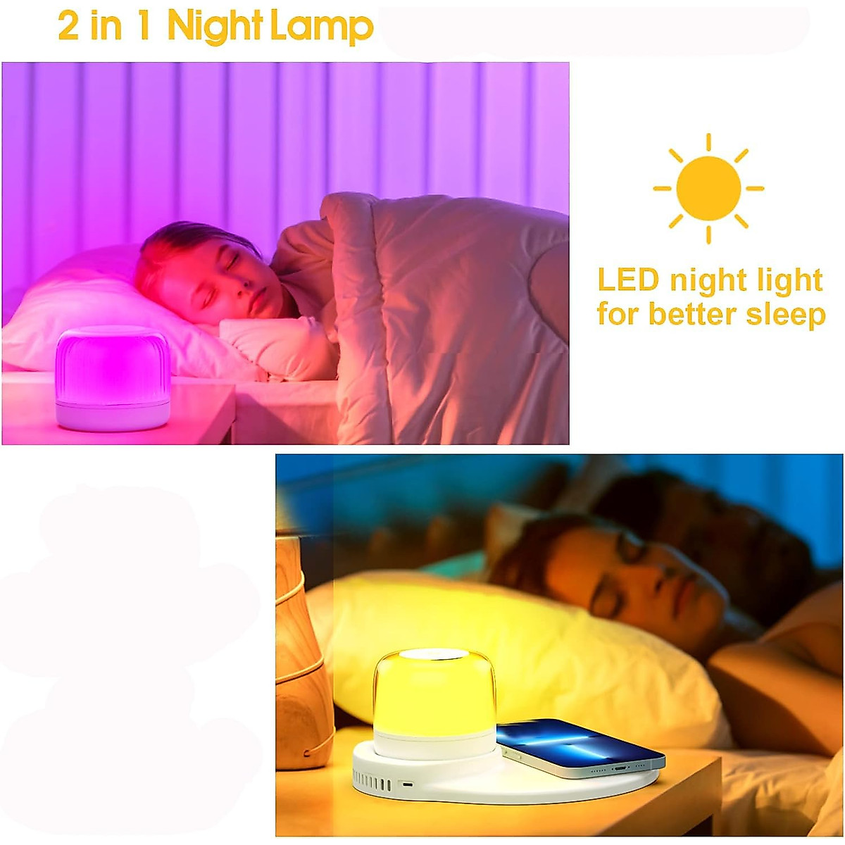 BEYONDOP Night Light, Touch Bedside Table Lamp for Bedrooms, Rechargeable Dimmable Small LED Lamp with RGB Lights, Smart Nightstand Lamp for Living Room Home Gifts