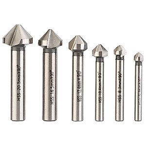 Dtacke 6PC 90 Degree 3 Flute Chamfering End Mill Cutter Drill Bit HSS Chamfer Countersink Bits Set